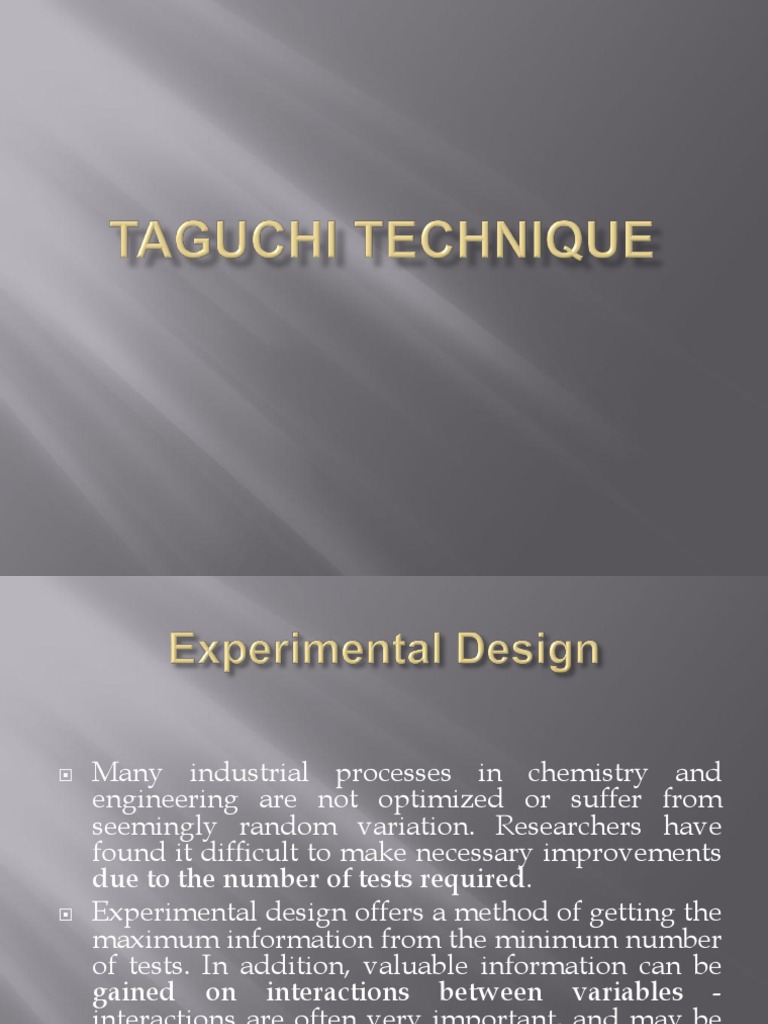 Taguchi Technique | Experiment | Design Of Experiments