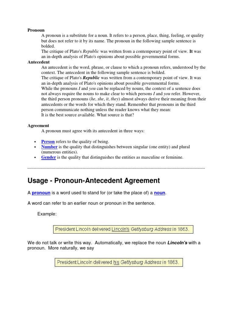 Usage - Pronoun-Antecedent Agreement | PDF | Grammatical Number | Pronoun