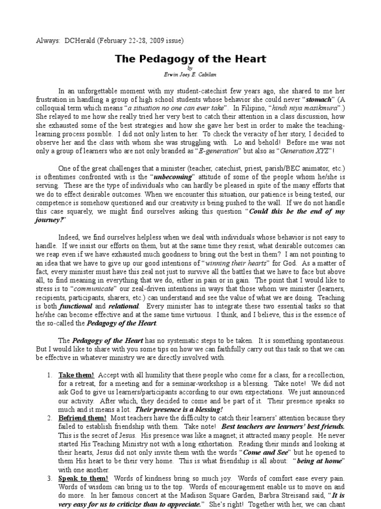 Always - The Pedagogy of The Heart | PDF | Learning | Cognition