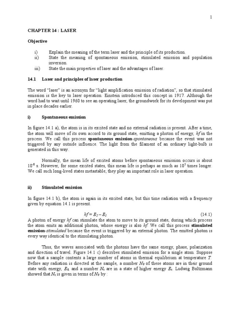 Chapter 14 LASER | PDF | Laser | Photon