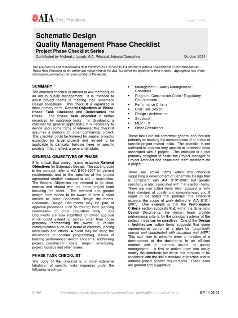 Schematic Design Quality Management Phase Checklist | PDF | Duct (Flow ...