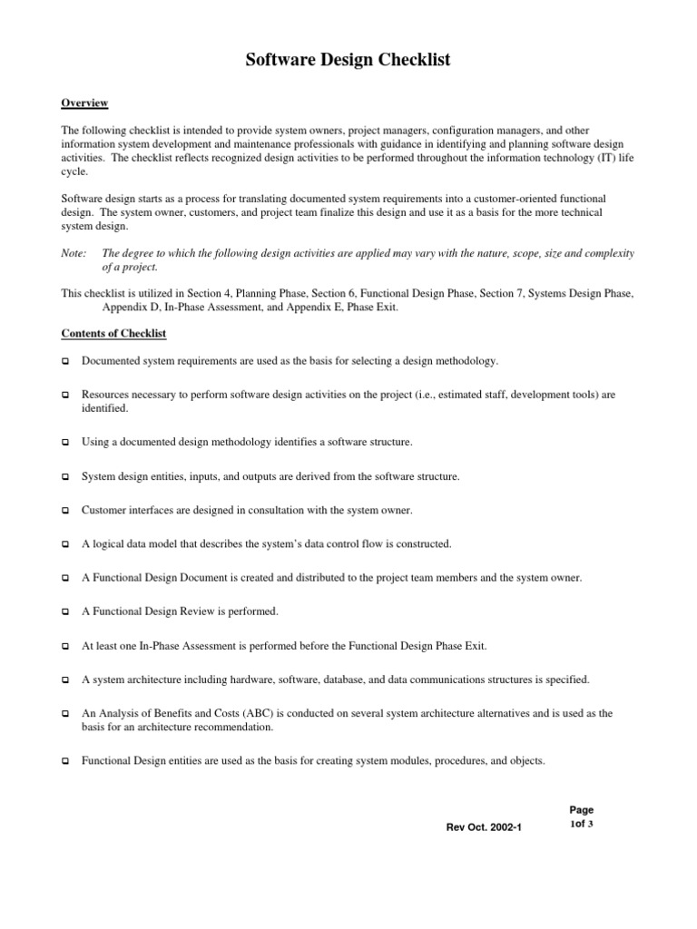 Software Design Checklist 01 | PDF | Systems Design | Data Model