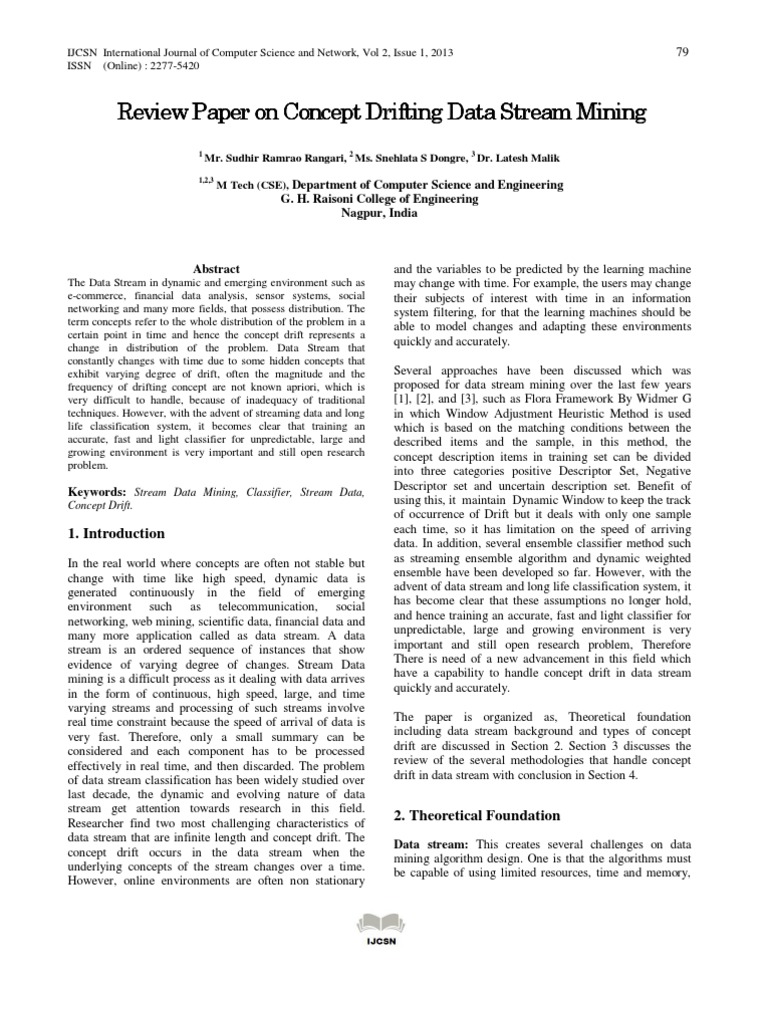 Review Paper On Concept Drifting Data Stream Mining | PDF | Statistical Classification | Areas ...