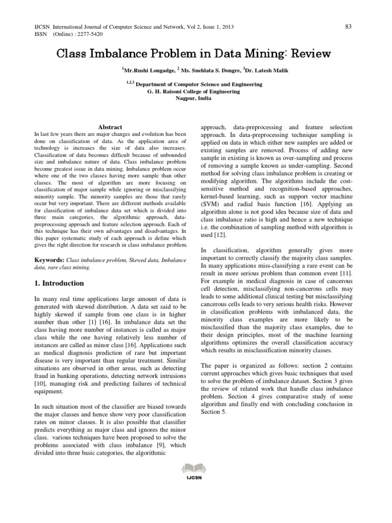 Class Imbalance Problem in Data Mining: Review | PDF | Support Vector ...
