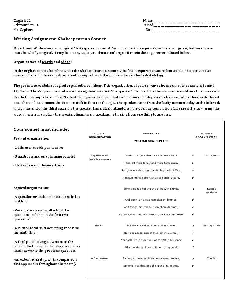 Shakespearean Sonnet Pdf English Poetry British Poems