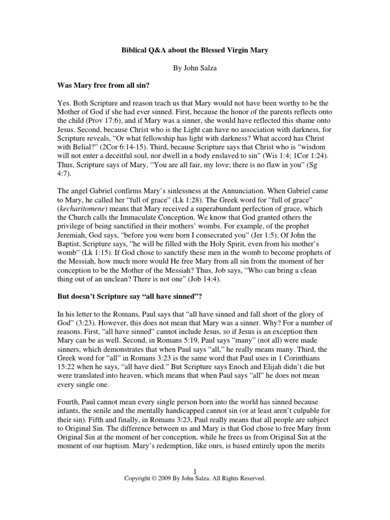 Biblical Q&A About The Blessed Virgin Mary, John Salza, Esq. | PDF ...