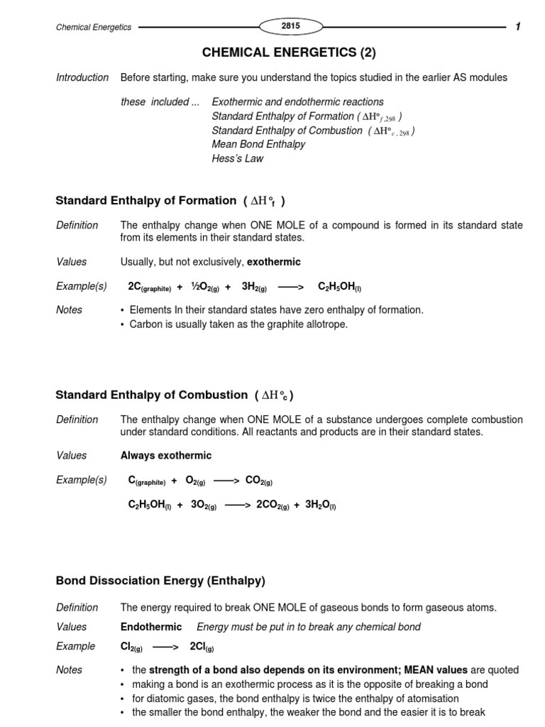 Chemical Energetics Notes | PDF | Ionic Bonding | Enthalpy