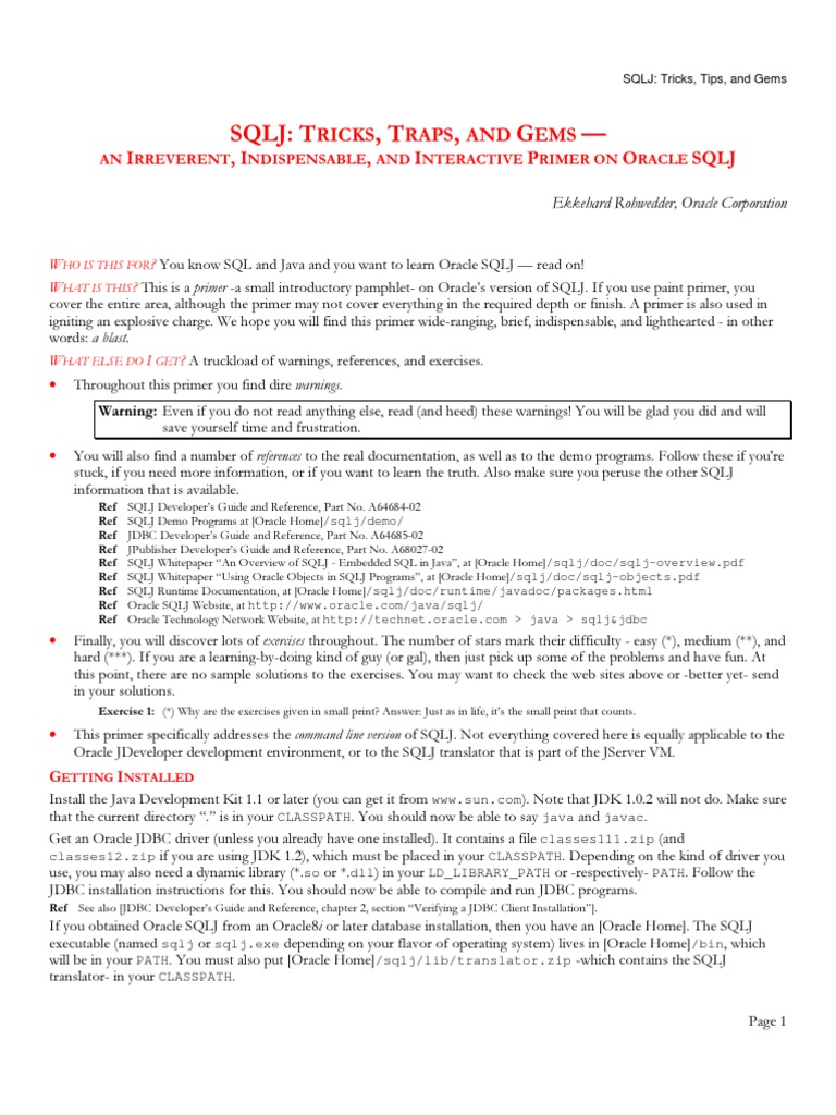SQLJ Primer | PDF | Computadoras