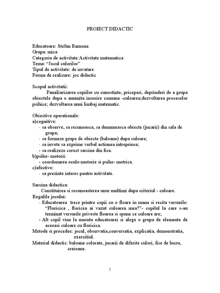 Proiect Didactic | PDF