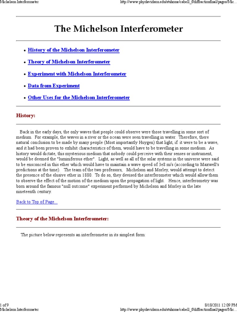 Michelson Interferometer | PDF | Interferometry | Interference (Wave ...