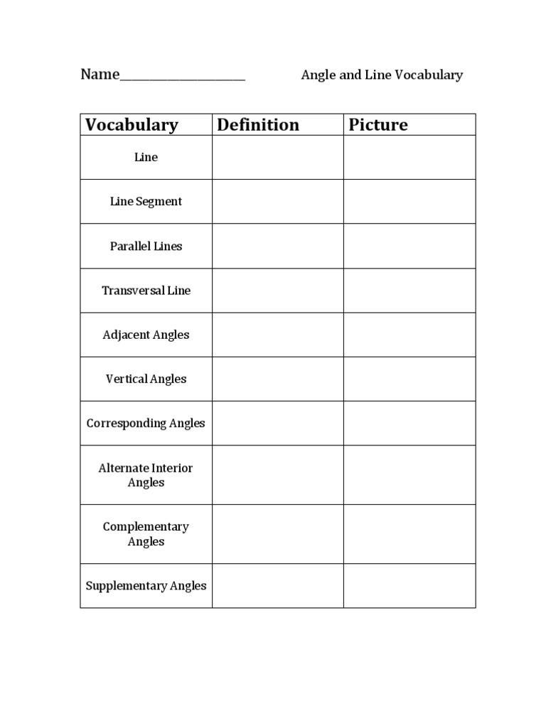 Angle and Line Vocabulary | PDF