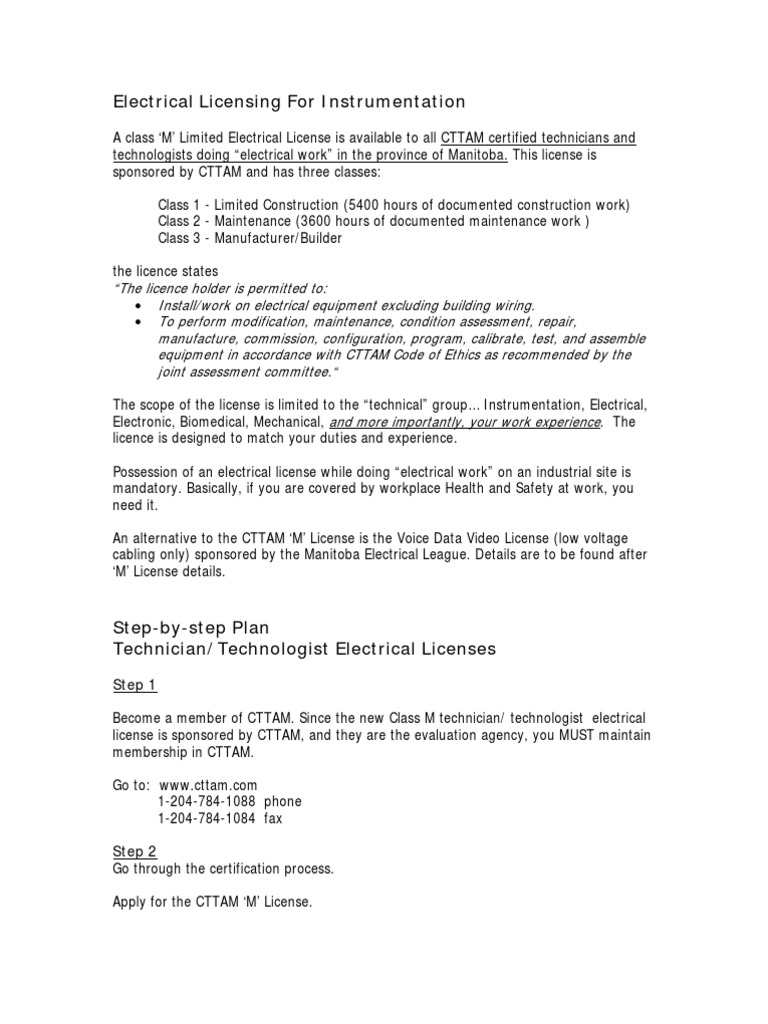 Manitoba Electrical Licensing Guide | PDF | Electrician | Instrumentation