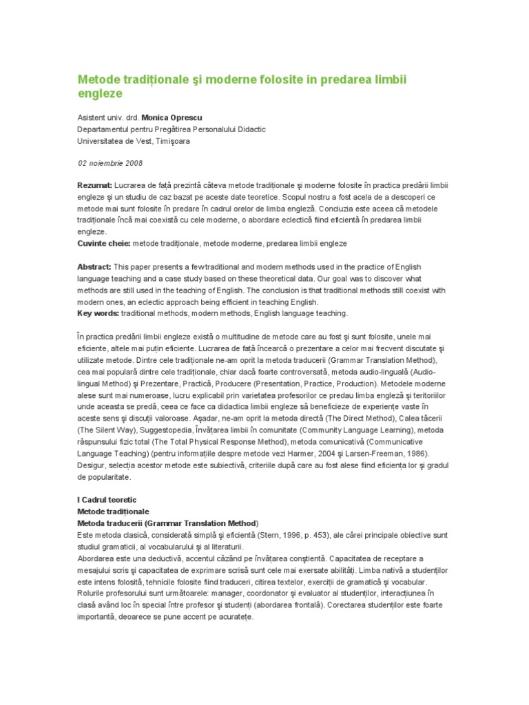 Metode de Predare A Limbii Engleze | PDF