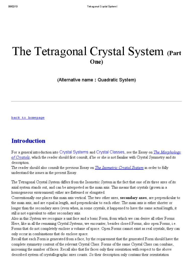 Tetragonal Crystal System I PDF | PDF | Crystal Structure | Cartesian ...