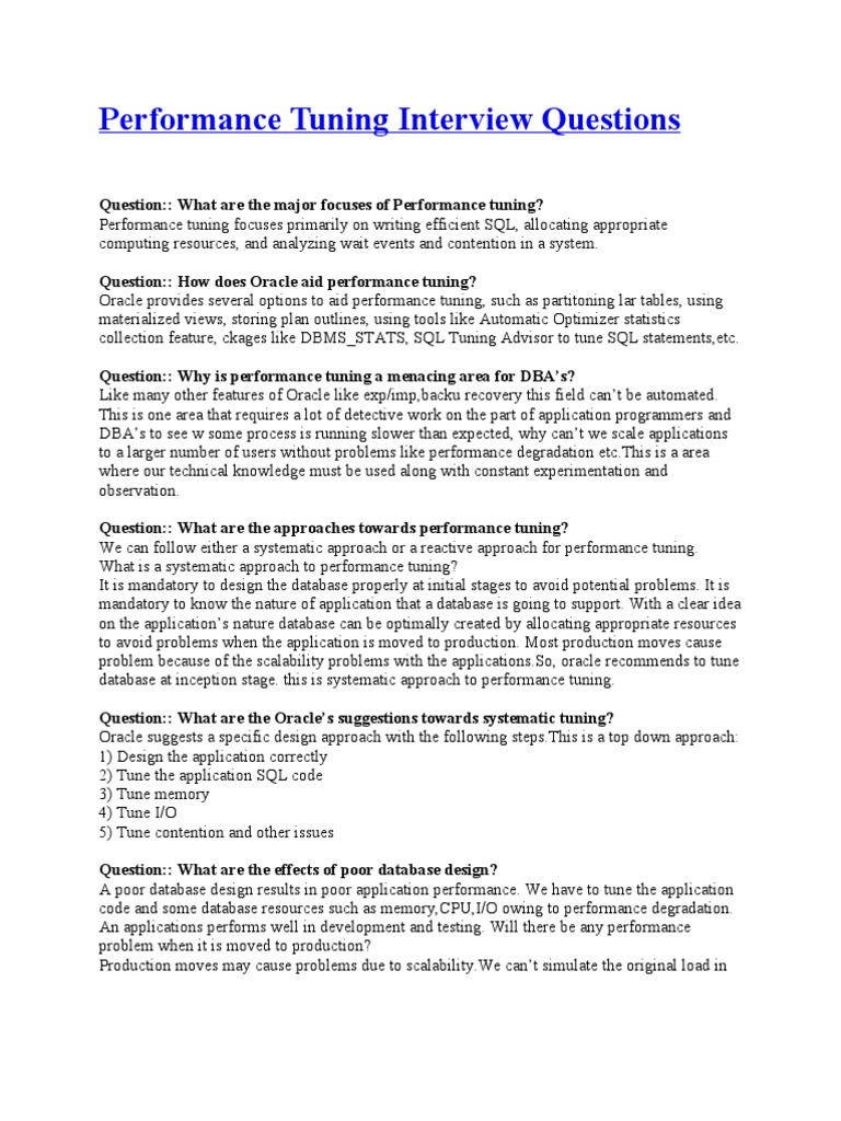Performance Tuning Interview Questions Pdf Database Index Oracle 2214
