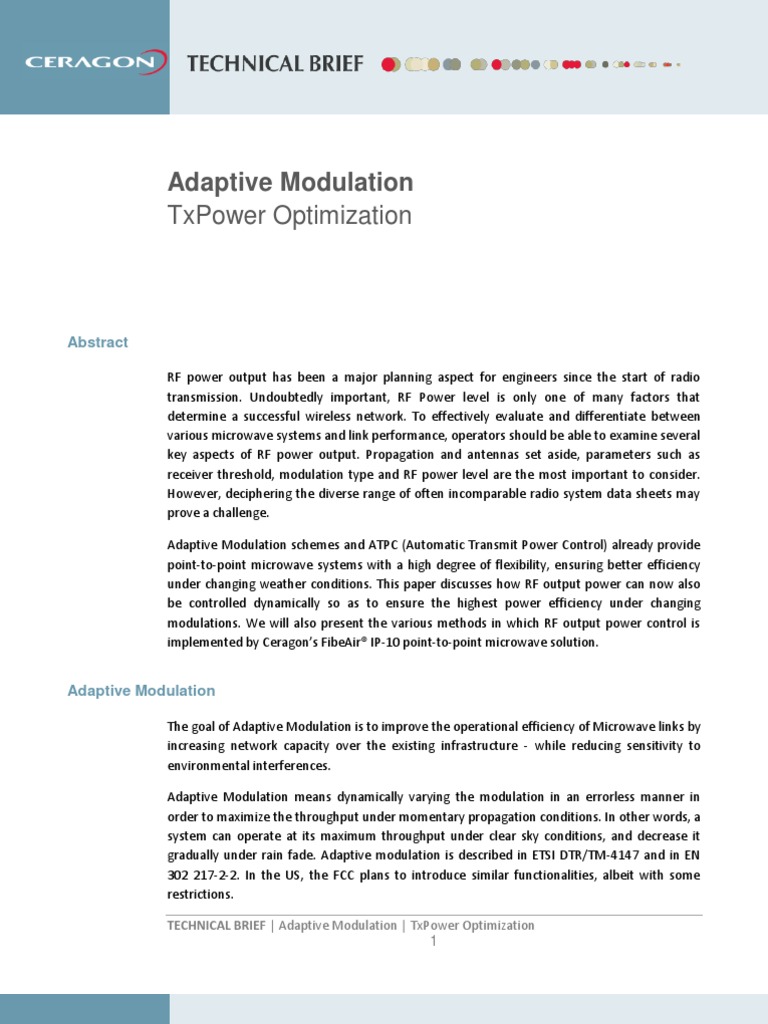 Ceragon Adaptive Modulation Tx Power Optimization Technical Brief Pdf Forward Error