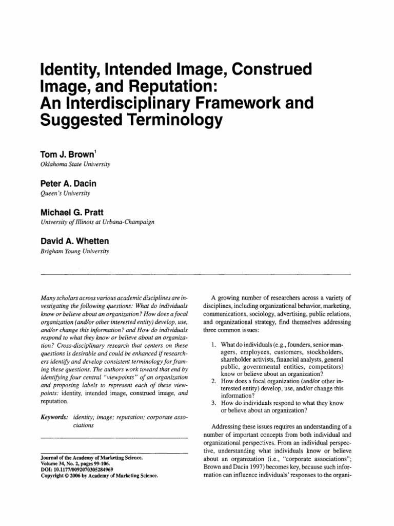 Identity, Image, Reputation | PDF | Reputation | Identity (Social Science)