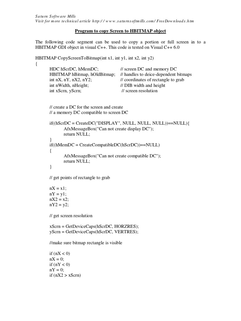 C Program To Copy Screen To HBITMAP Object | PDF | Imaging | Computing