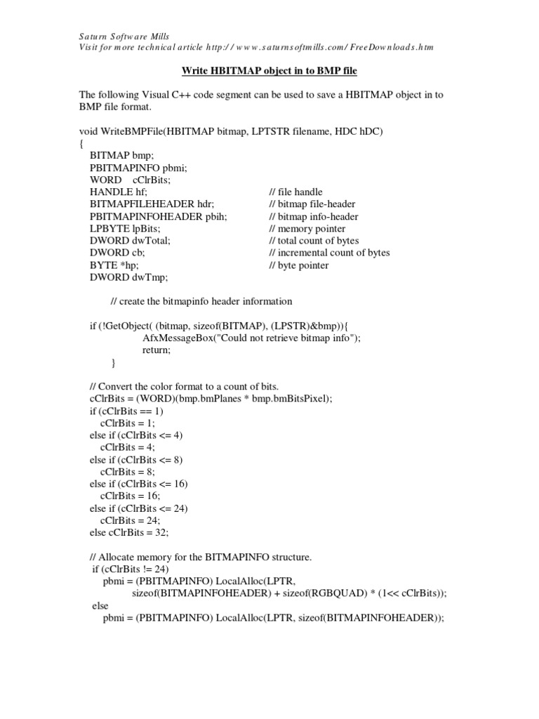 Write HBITMAP Object in To BMP File | PDF | Data | Digital Technology