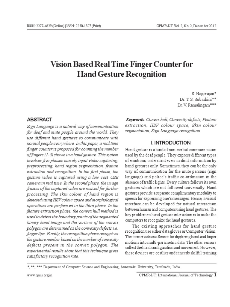 Real-Time Finger Counting System | PDF | Computer Vision | Areas Of ...