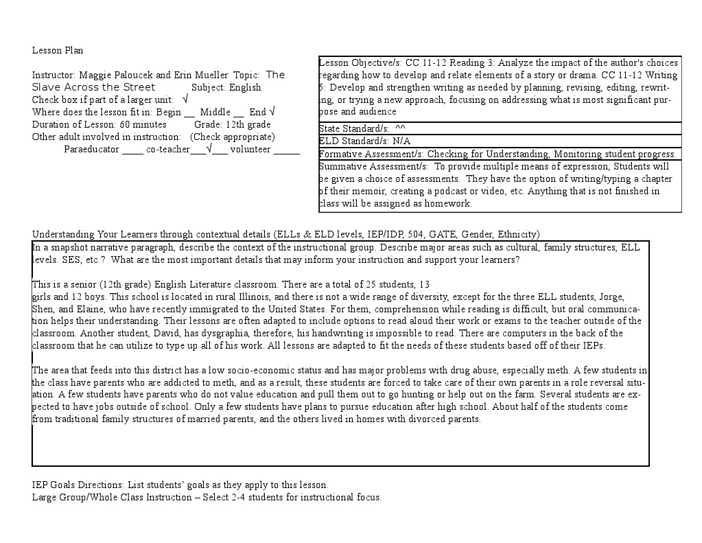 12th Grade Memoir Writing Lesson Plan | PDF | Individualized Education ...