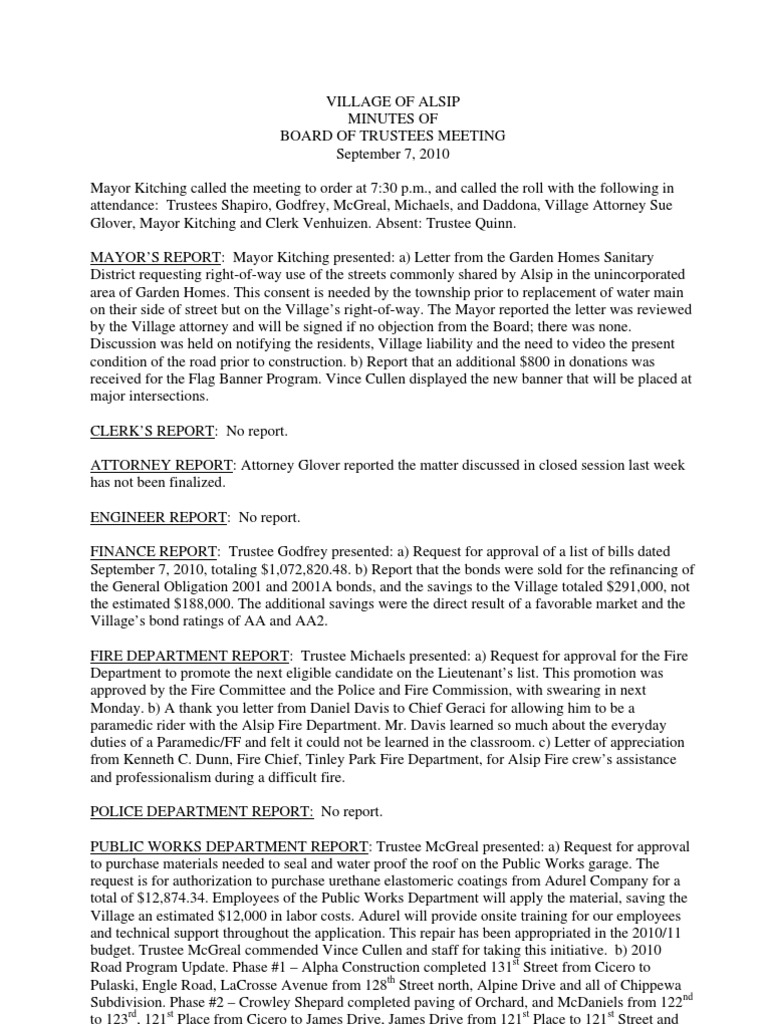 Alsip September 7 2010 Board | PDF | Business