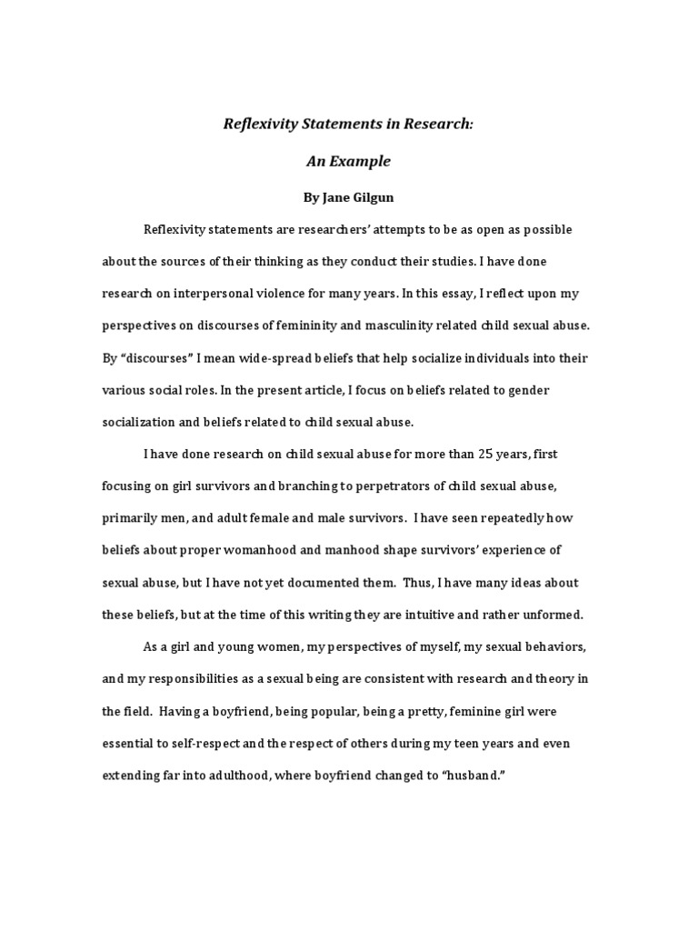 Reflexivity Statements in Research: An Example | Socialization | Gender