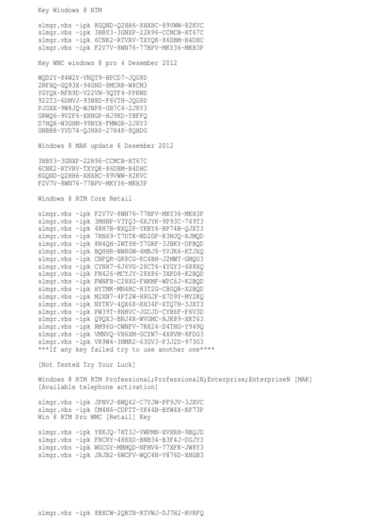 Key Windows 8 RTM Mak Keys | PDF | Windows 8 | Software Release Life Cycle