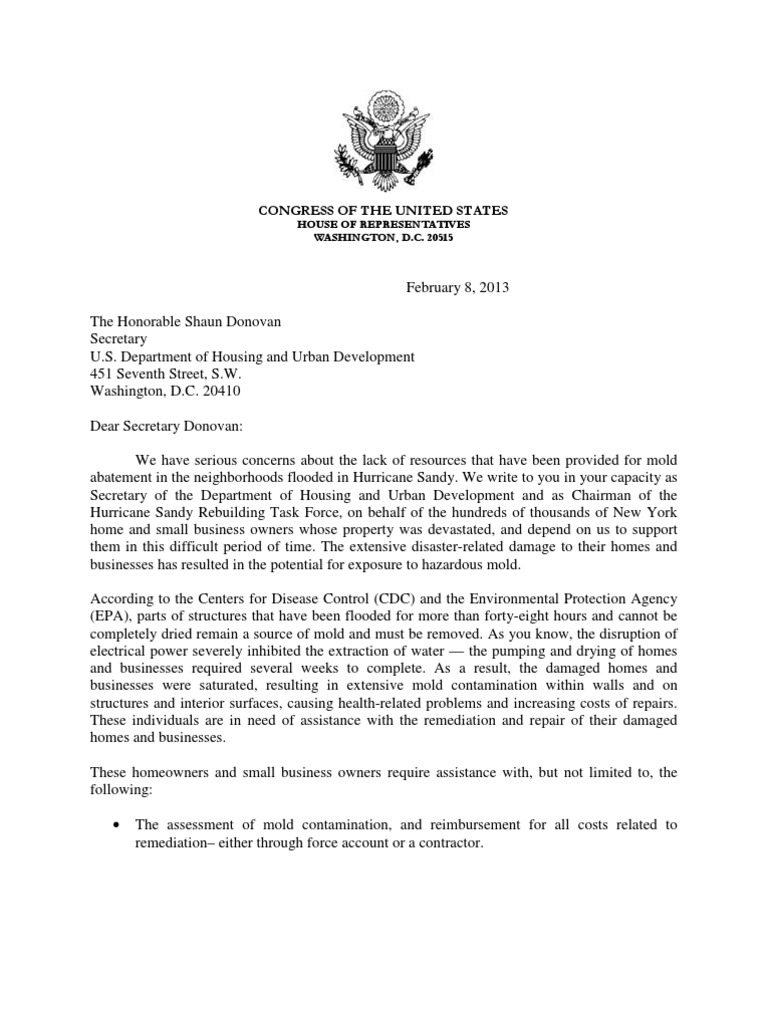 HUD Mold Remediation Letter 2 8 13 | PDF | Environmental Remediation ...