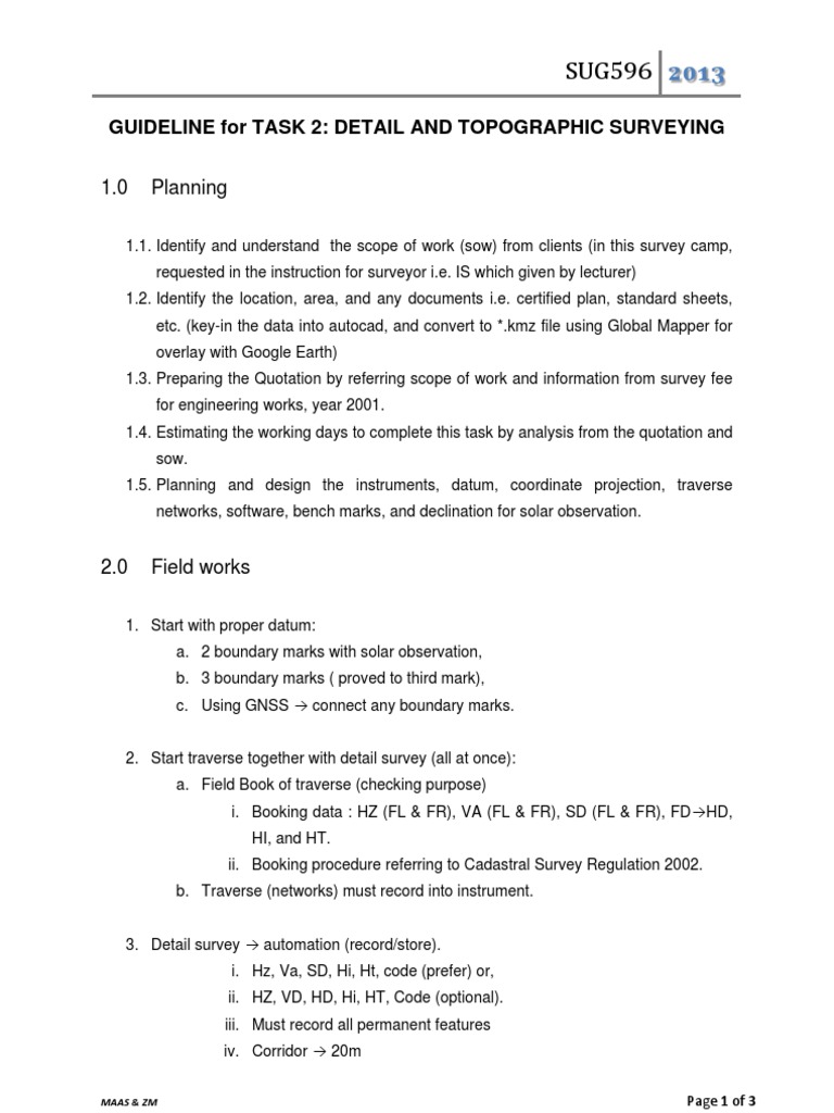 Guideline For Task 2 Detail and Topographic Surveying | PDF | Surveying ...