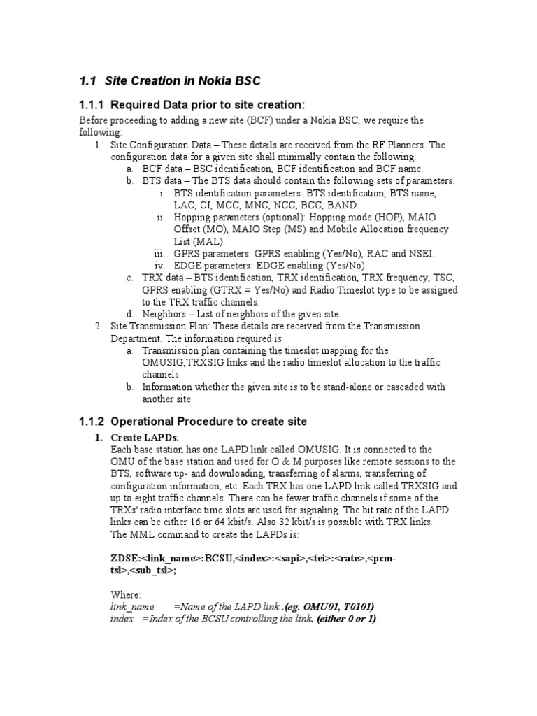 Nokia BSC Site Creation Procedures | PDF | General Packet Radio Service ...