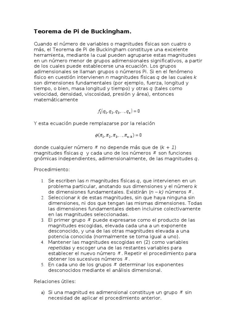 Teorema de Pi de Buckingham | PDF | Enseñanza de matemática | Mecánica