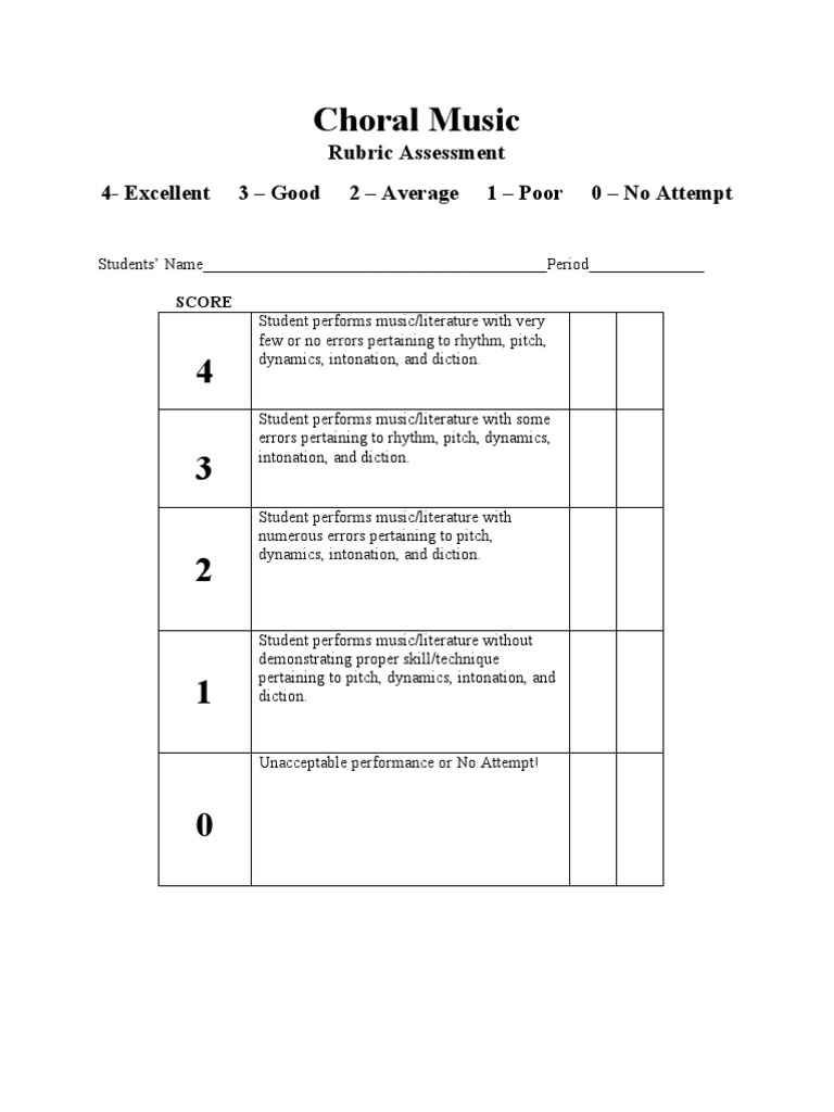 Choral Rubric S | PDF | Singing | Educational Assessment
