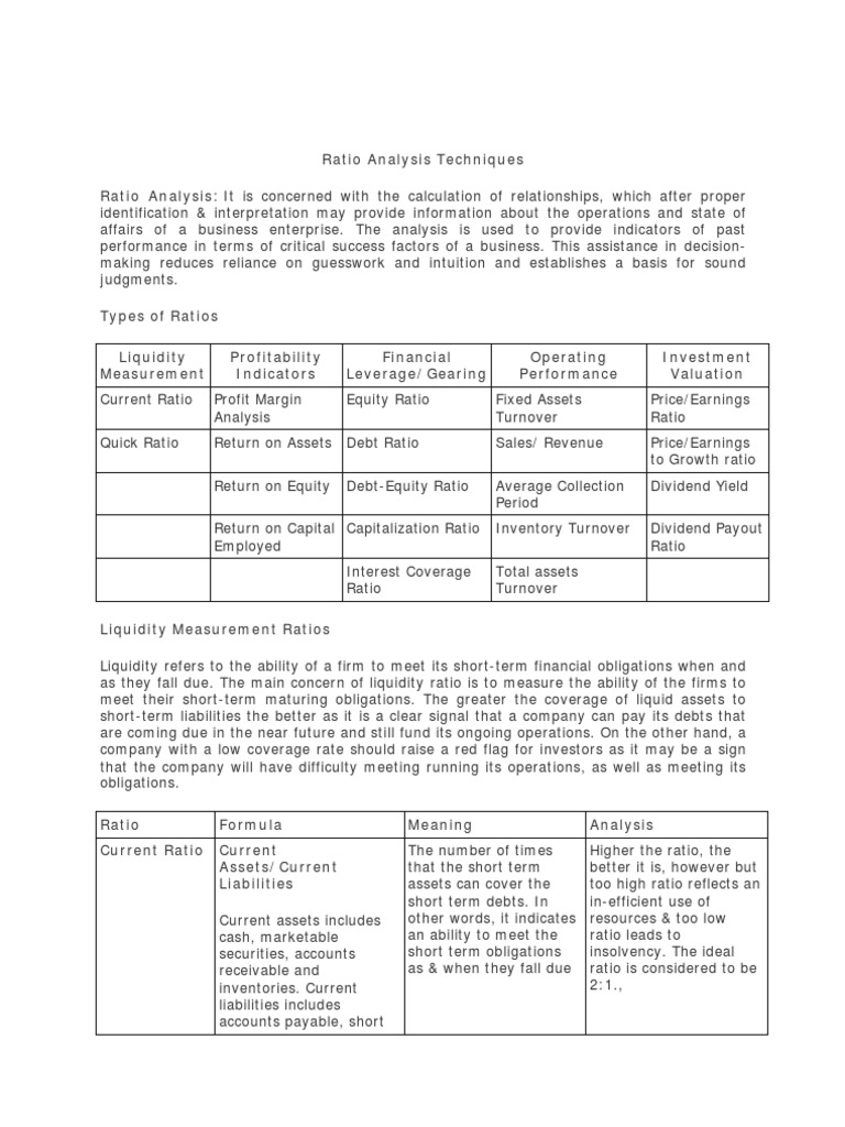 Essential Ratio Analysis Techniques | PDF