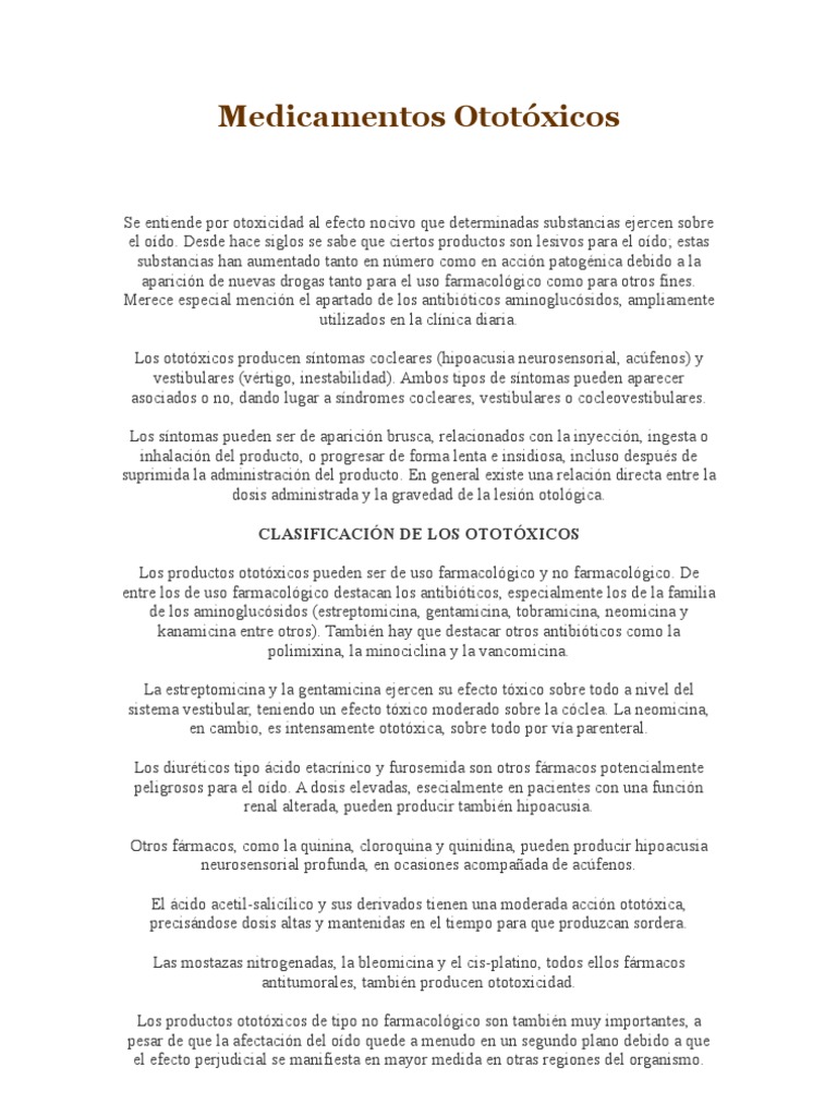 Medicamentos Ototoxicos | PDF | Medicamentos con receta | Drogas