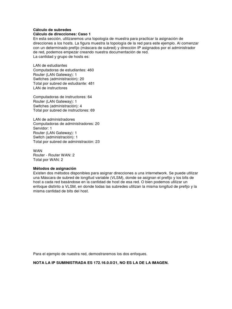 Ejemplo de Calculo de Subredes Resuelto1 | PDF | Dirección IP | Enrutador (Computación)