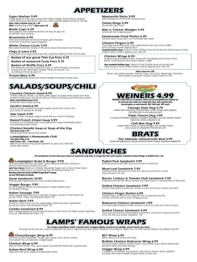 Lamplighter Menu | Hamburgers | Salad