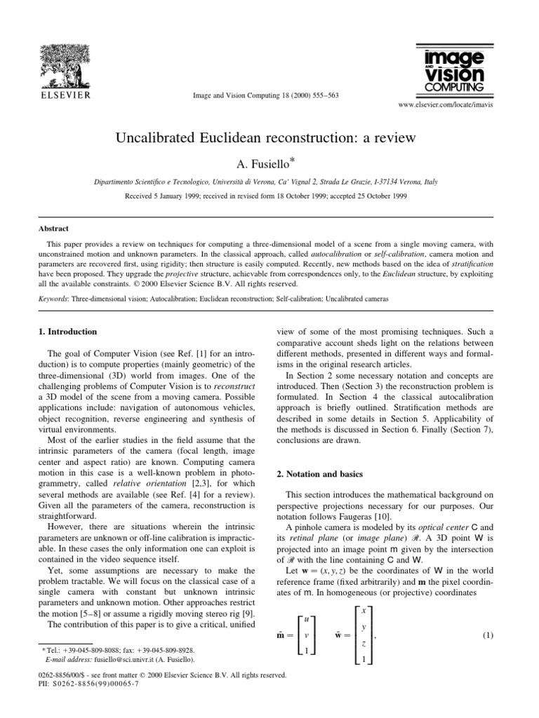 Uncalibrated Euclidean Reconstruction A Review | PDF | Matrix (Mathematics) | Equations