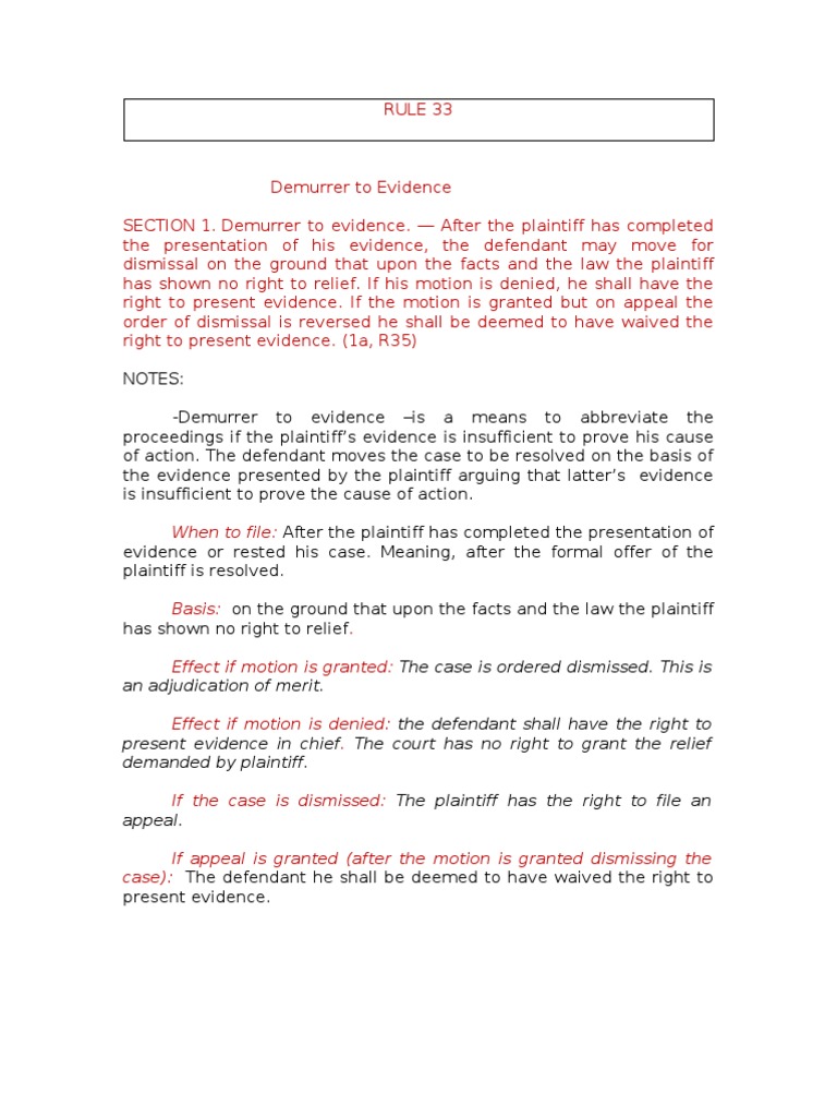 Rule 33-Demurrer To Evidence | PDF | Demurrer | Lawsuit