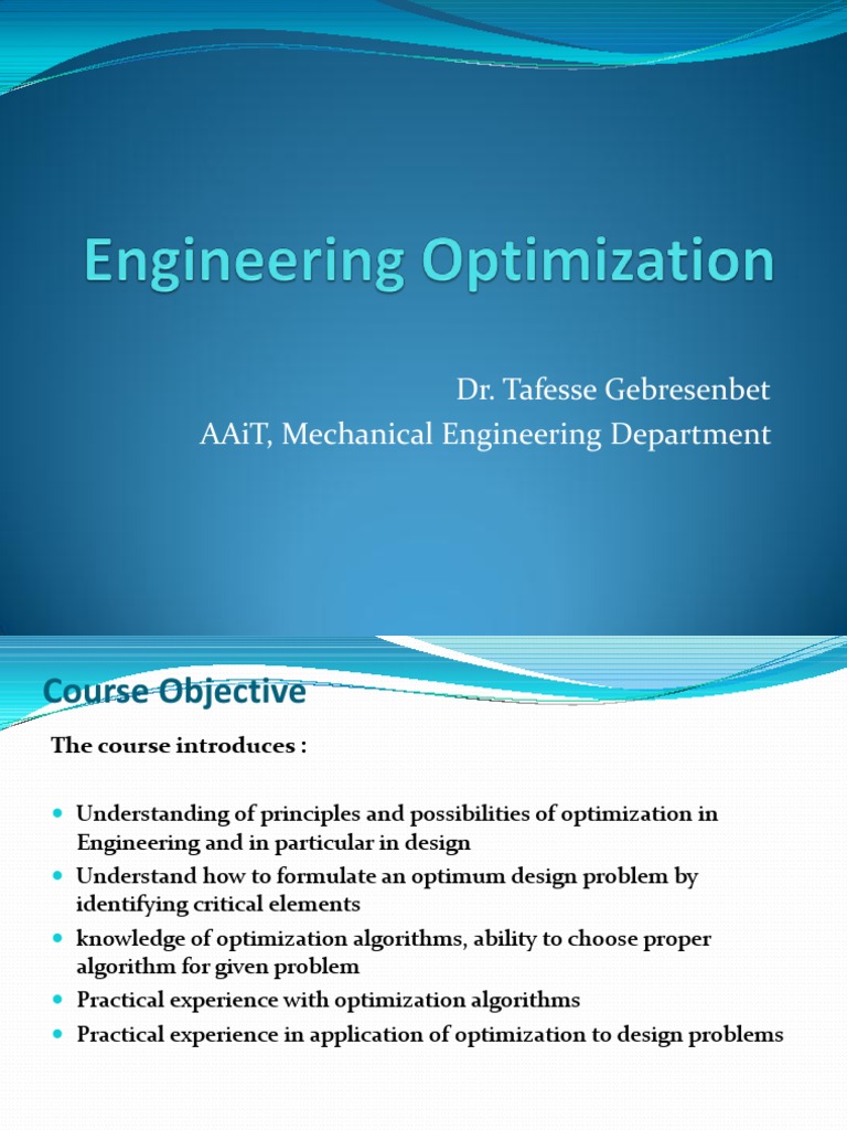 Lecture 1 Introduction To Engineering Optimization Pdf Mathematical Optimization Vector