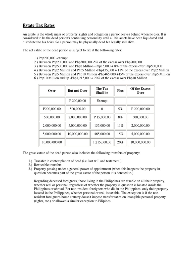 Estate Tax Rates Guide | PDF | Estate Tax In The United States | Tax ...
