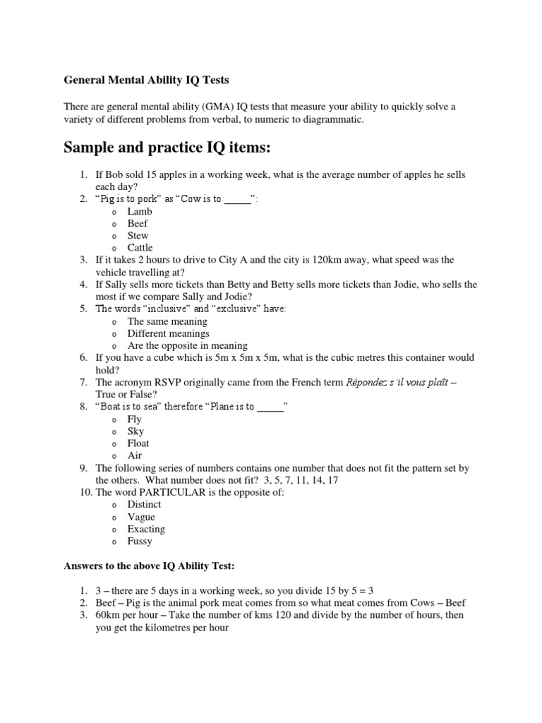 General Mental Ability IQ Tests | PDF | Intelligence Quotient ...