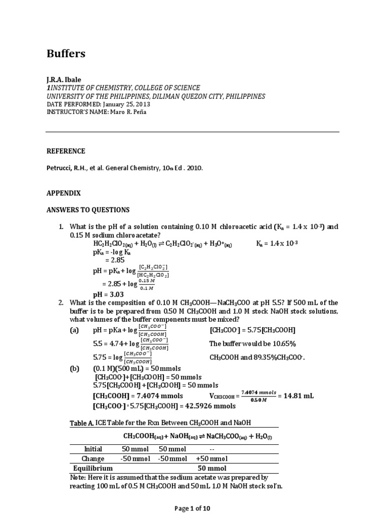 Experiment 7 | PDF | Buffer Solution | Acid Dissociation Constant