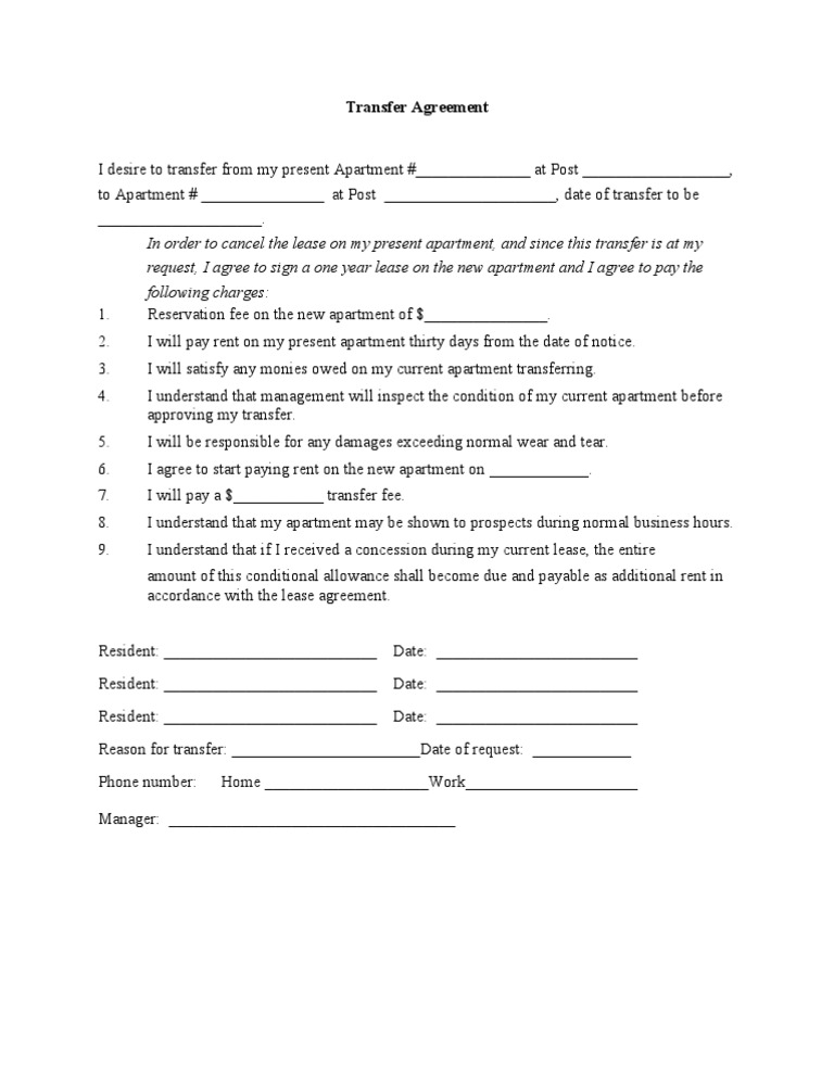 Apartment Transfer Fee Agreement | PDF