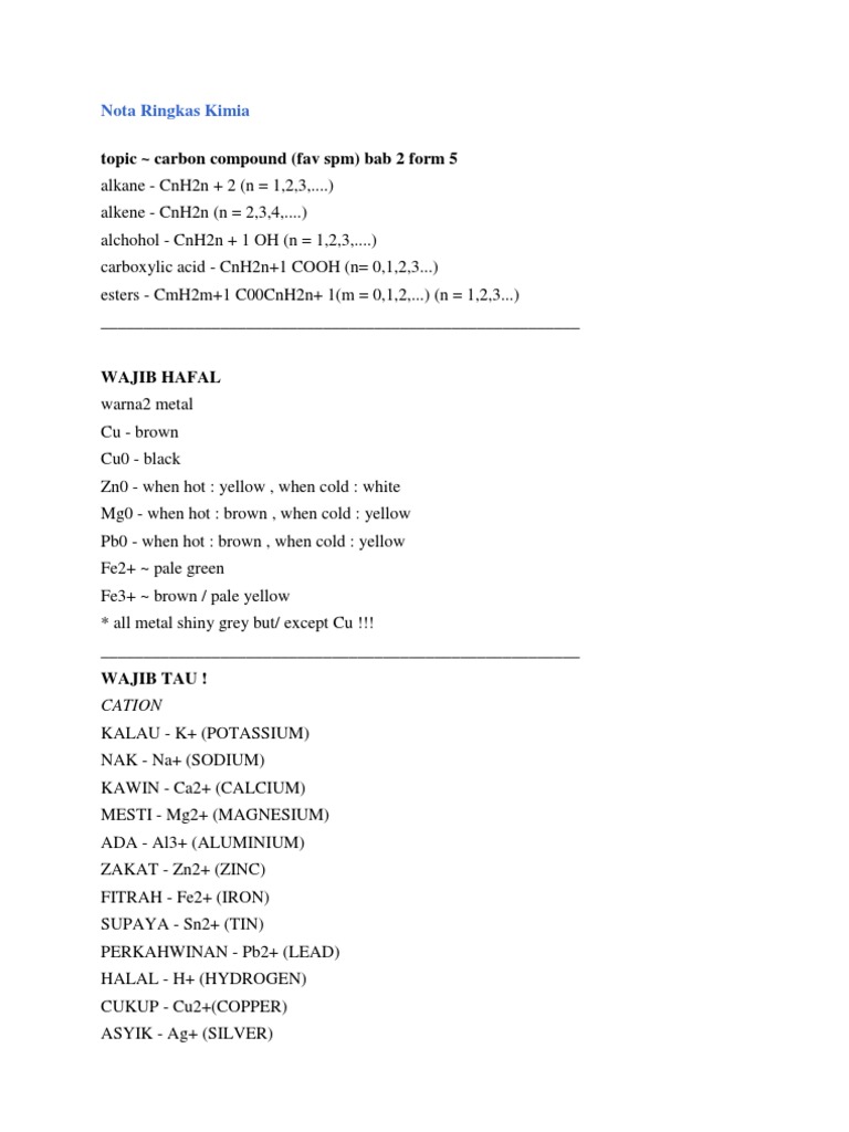 Nota Ringkas Kimia | PDF