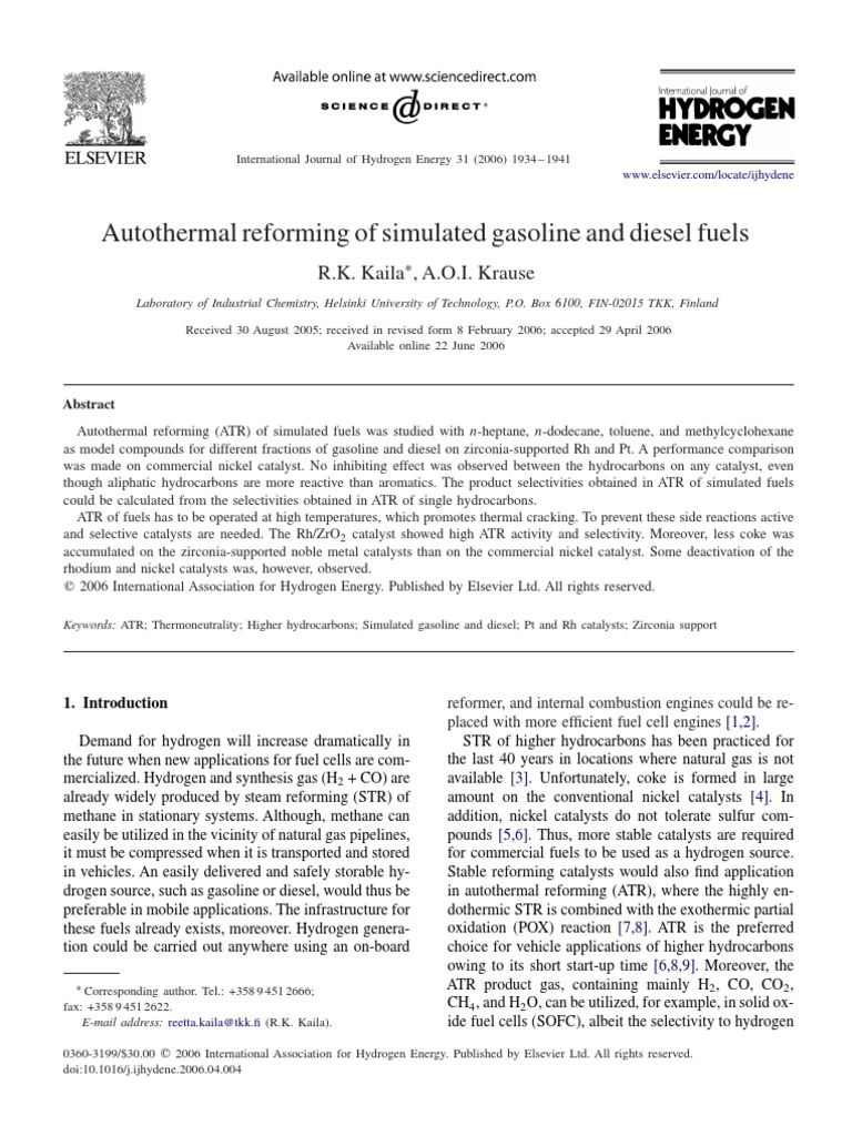 Autothermal Reforming of Simulated Gasoline and Diesel Fuels | PDF ...