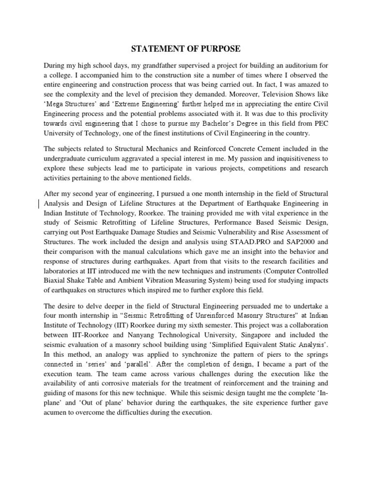 7 Statement of Purpose Draft Suhail | PDF | Earthquake Engineering ...