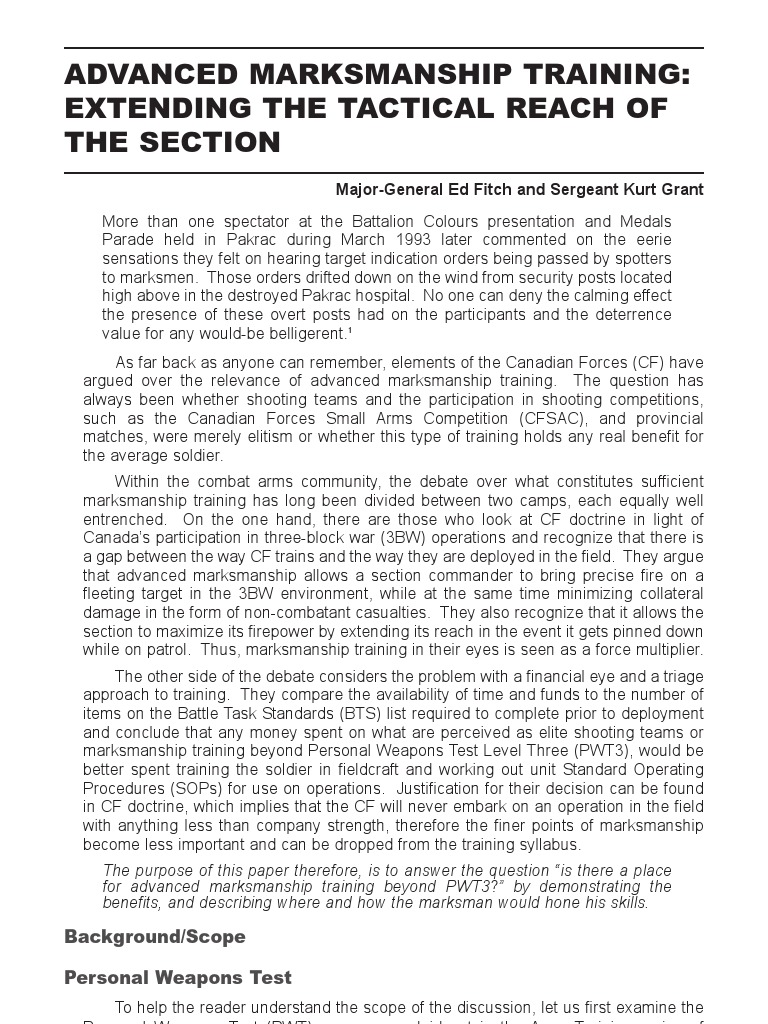 Advanced Marksmanship Training: Extending The Tactical Reach of The ...