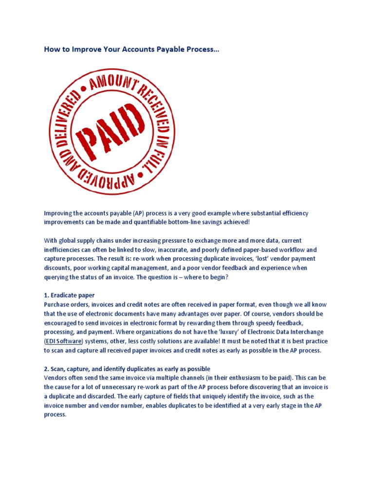 How To Improve Your Accounts Payable Process | PDF | Accounts Payable ...