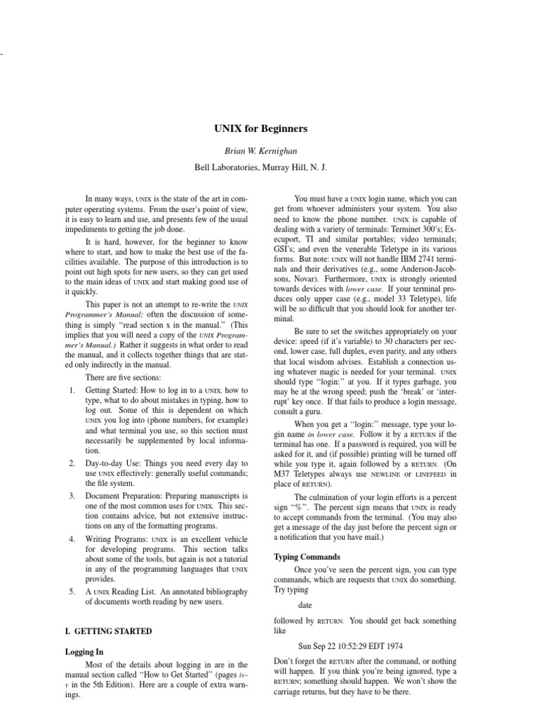 Unix For Beginners Brian W Kernighan Pdf C Programming Language Areas Of Computer Science